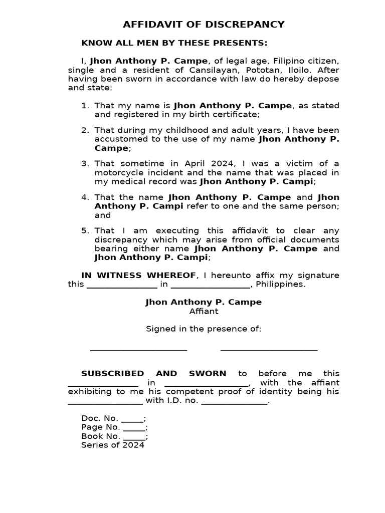 Affidavit of Discrepancy | PDF