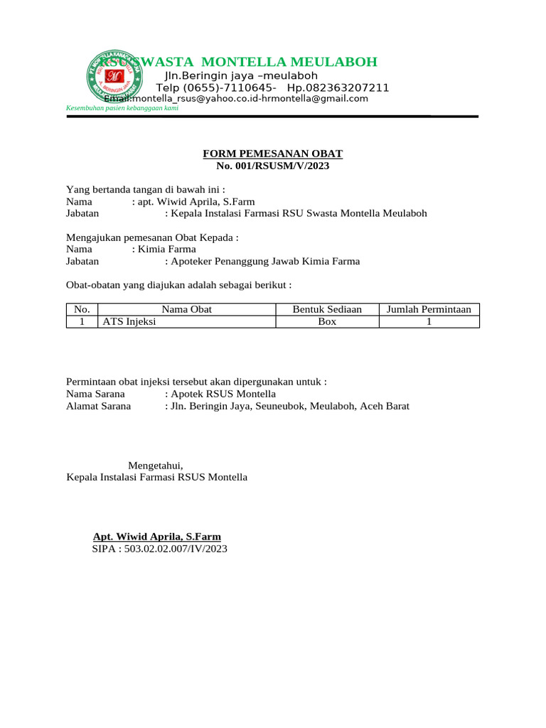 Form Pemesanan Obat Pdf