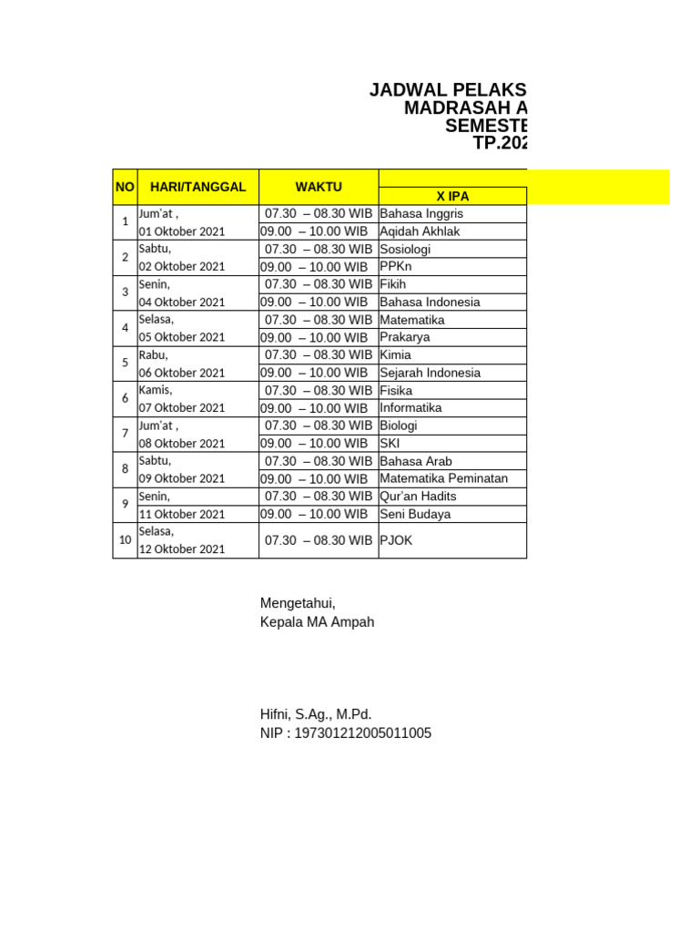 Jadwal Evaluasi 2021 Revisi 1 | PDF