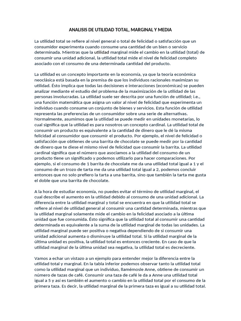 Analisis de Utilidad Total | PDF | Utilidad | Utilidad marginal