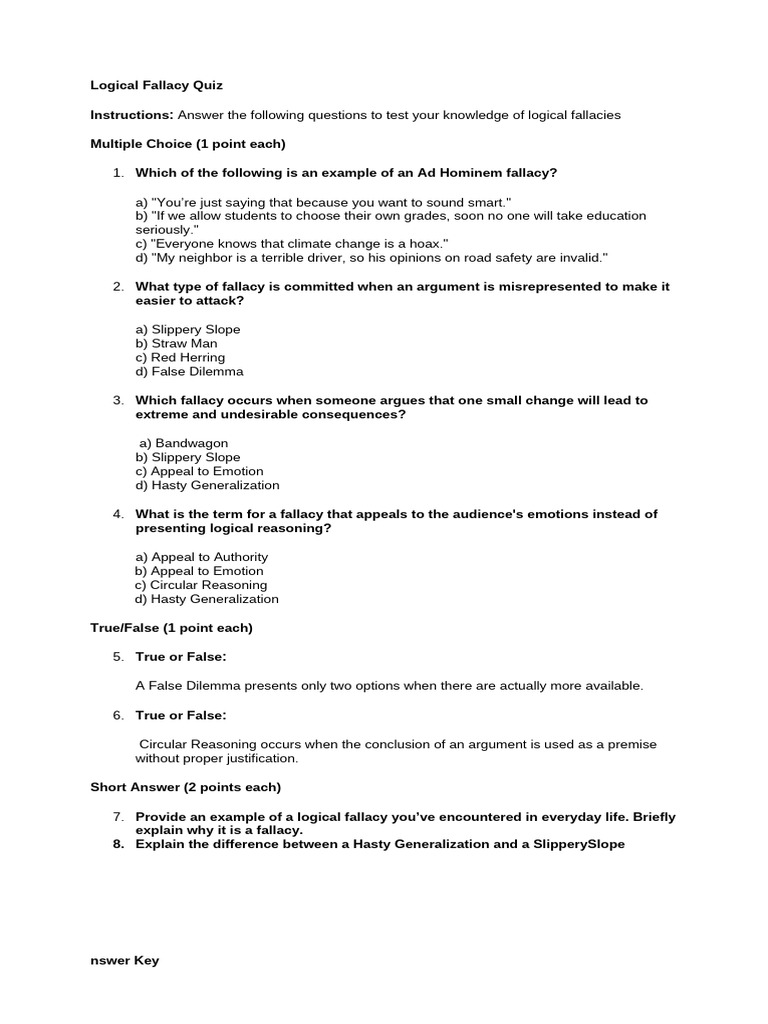 Logical Fallacy Quiz | PDF