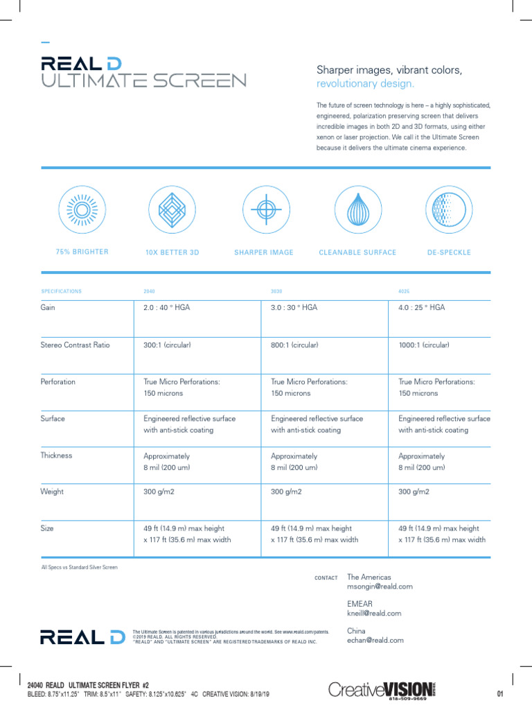 RealD Ultimate Screen Tech Sheet | PDF | Imaging | Optics