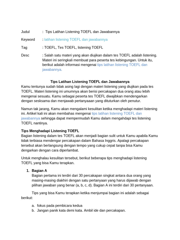 Tips Efektif Latihan Listening TOEFL | PDF