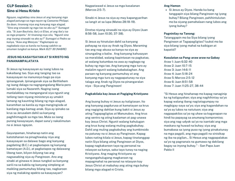 CLP Session 2 Sino Si Hesu Kristo | PDF