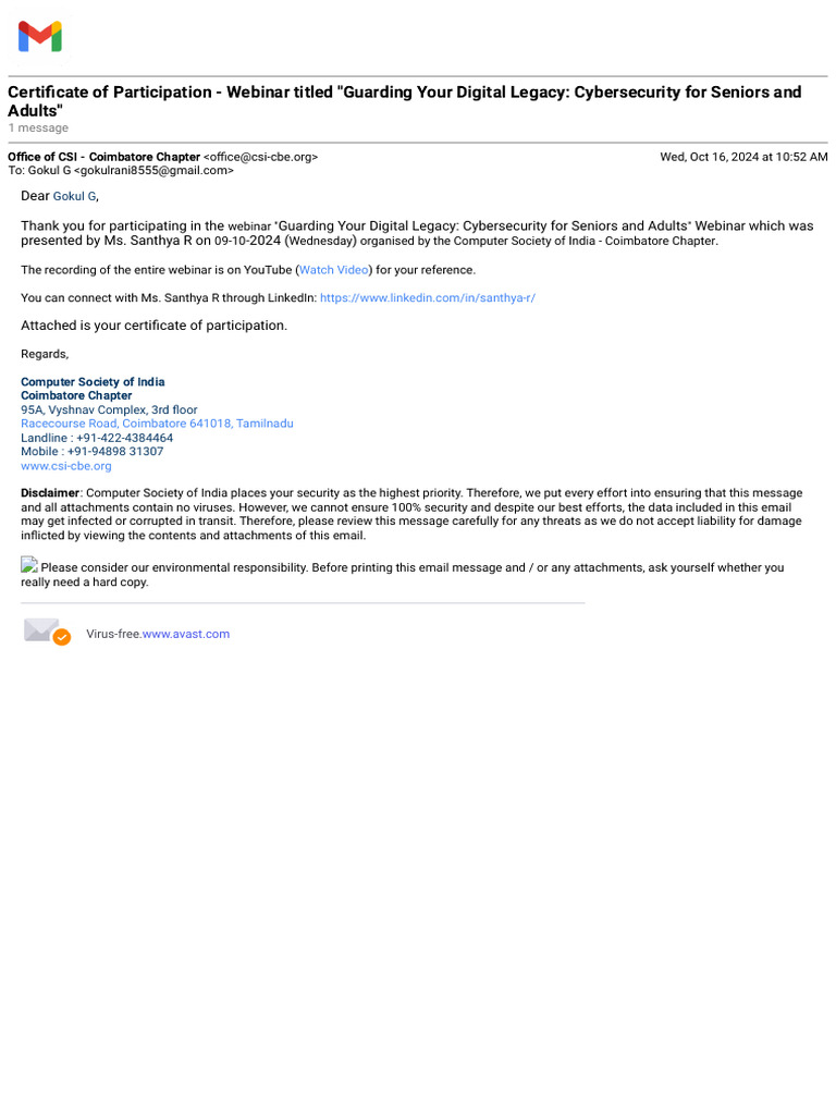 Gmail - Certificate of Participation - Webinar Titled - Guarding Your ...