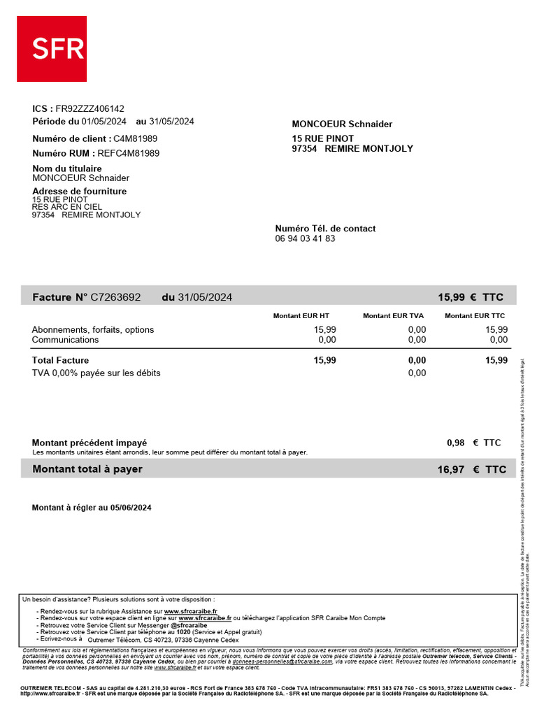 Facture SFR | PDF | Taxe sur la valeur ajoutée | Facture