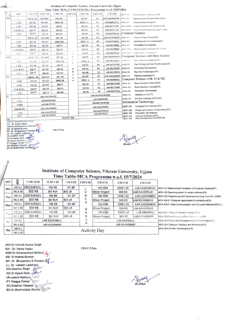 Time Table July-Dec 2024-25 | PDF | Computing | Software Engineering