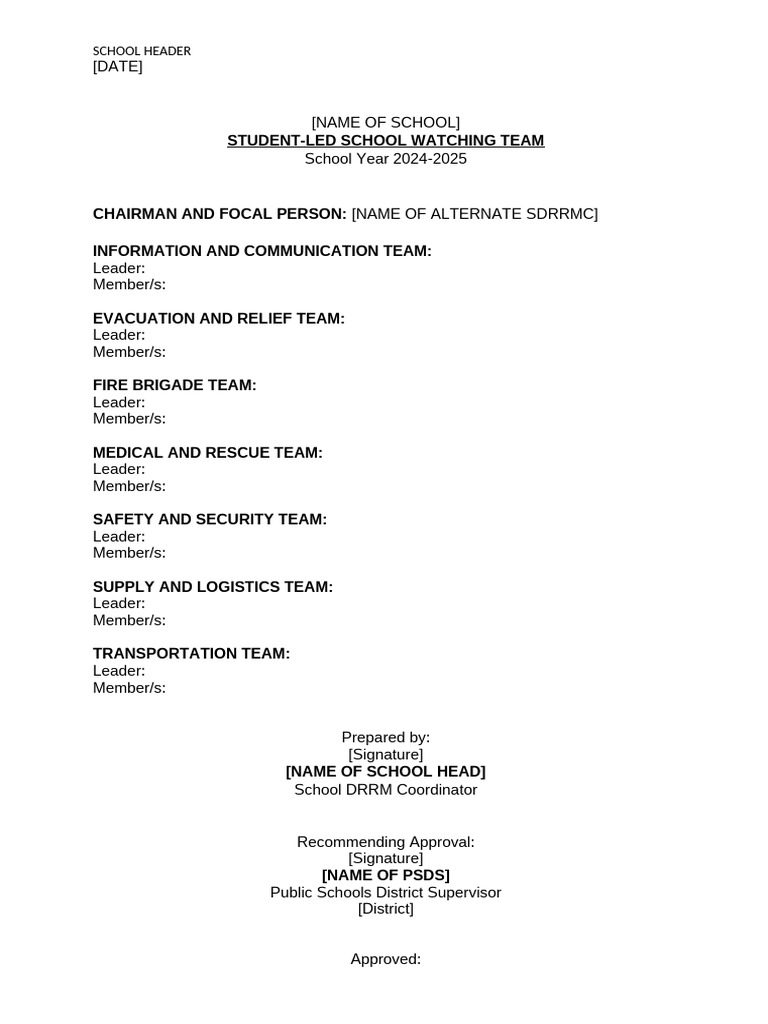 (Template) Student-Led School Watching Team | PDF