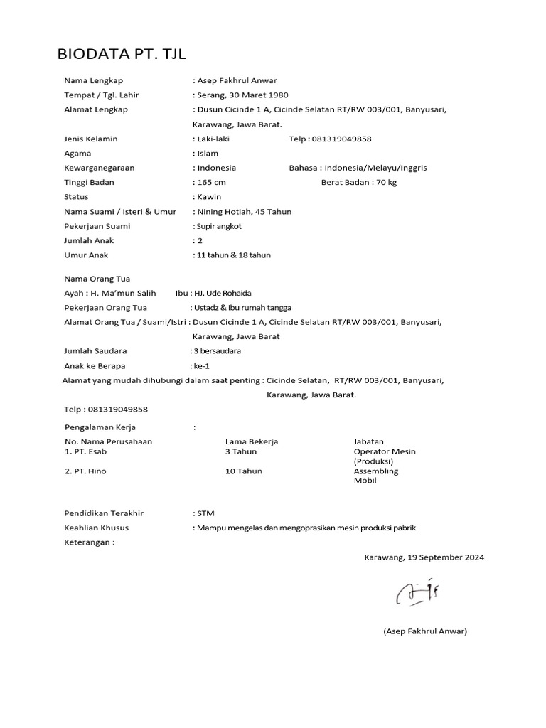 Biodata Asep | PDF