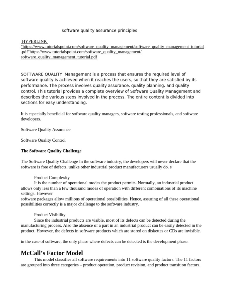 Software Quality Assurance Principles | PDF | Reliability Engineering | Software