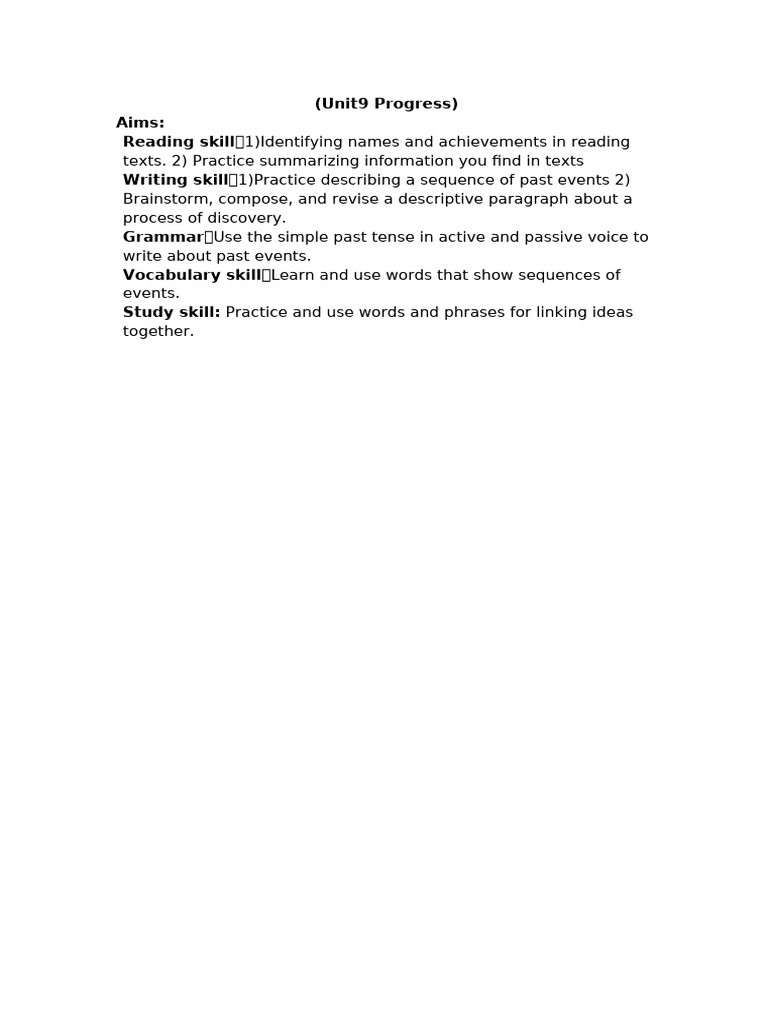 RW2U9 Progress | PDF | Vocabulary | Phrase