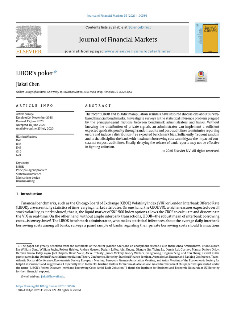 LIBOR Manipulation and Benchmarking | PDF | Libor | Vix