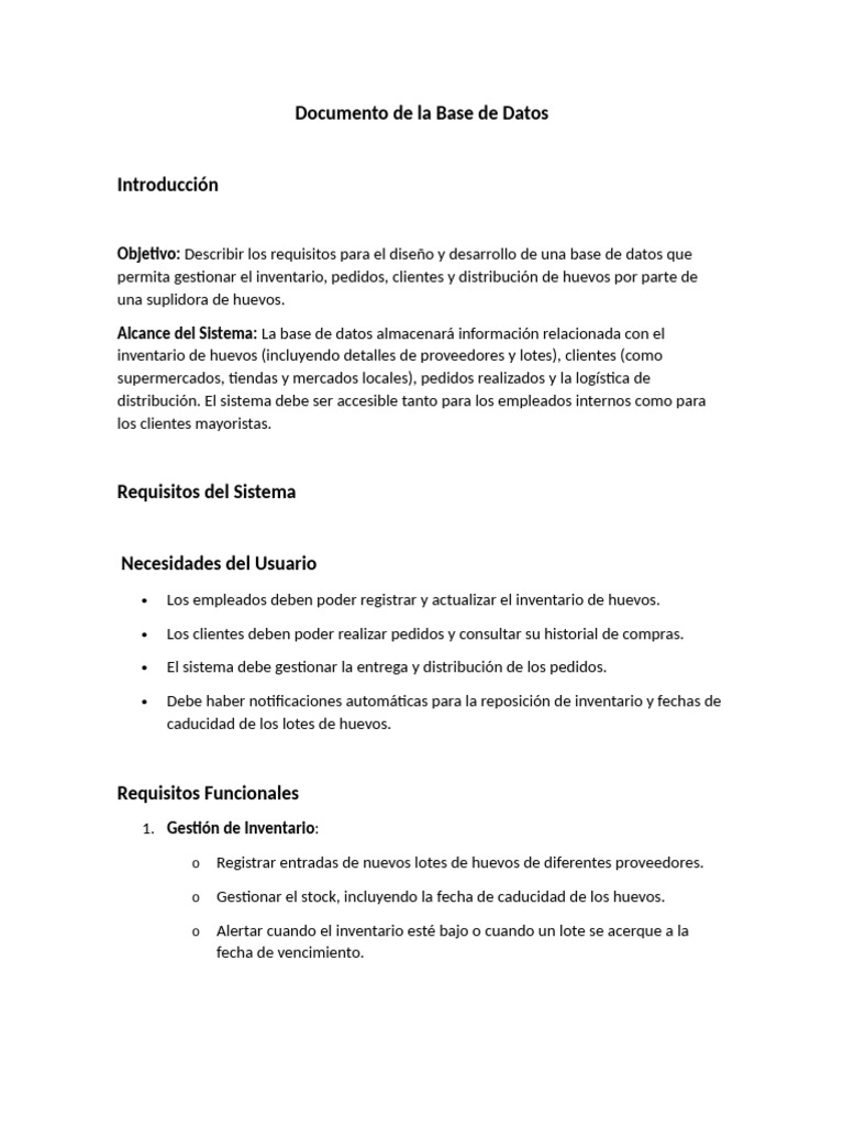 Documento de la Base de Datos | PDF | Bases de datos | Logística