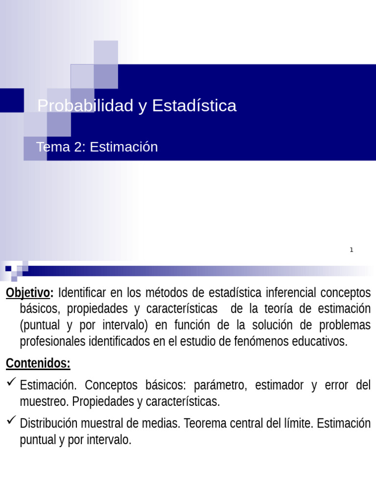 Tema 2. Estimación | PDF | Estimador | Intervalo de confianza
