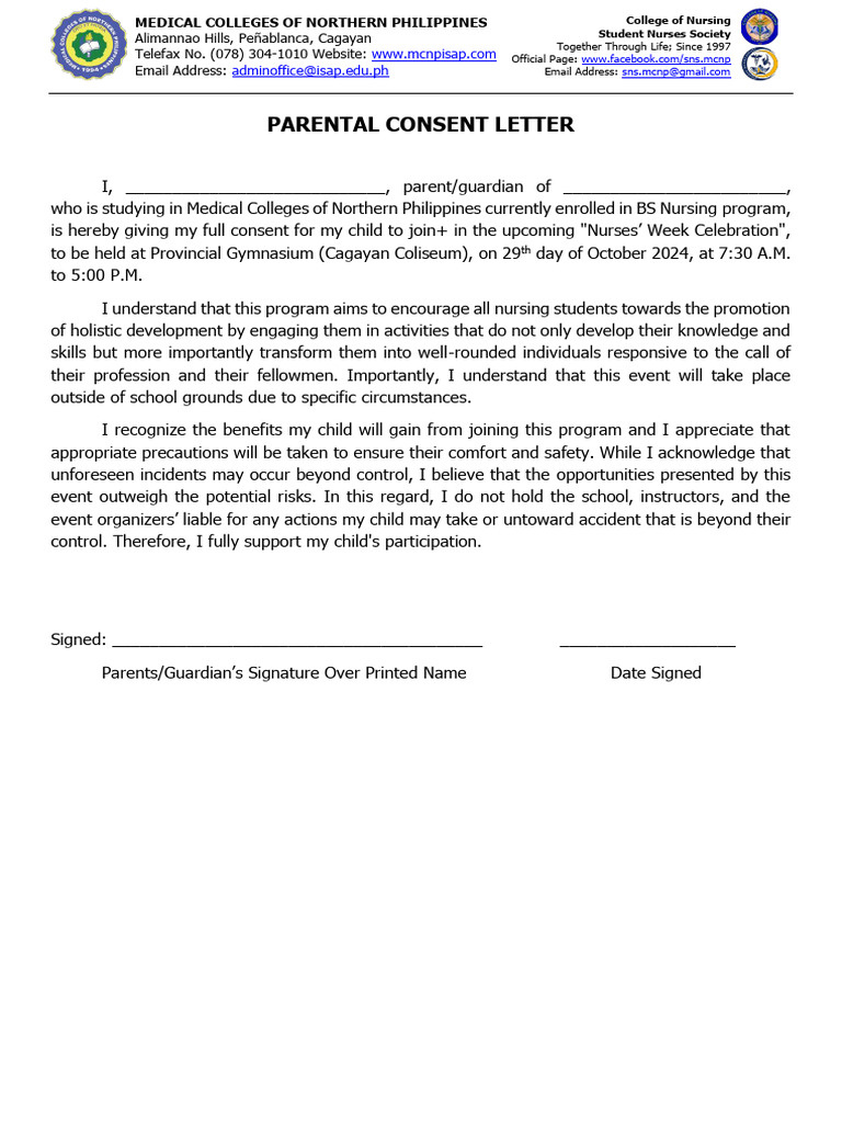 Parental Consent for Nurses' Week Event | PDF | Health Care