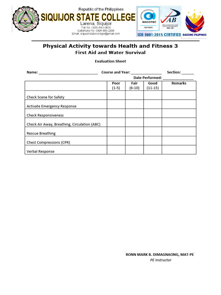 First Aid Evaluation Sheet | PDF