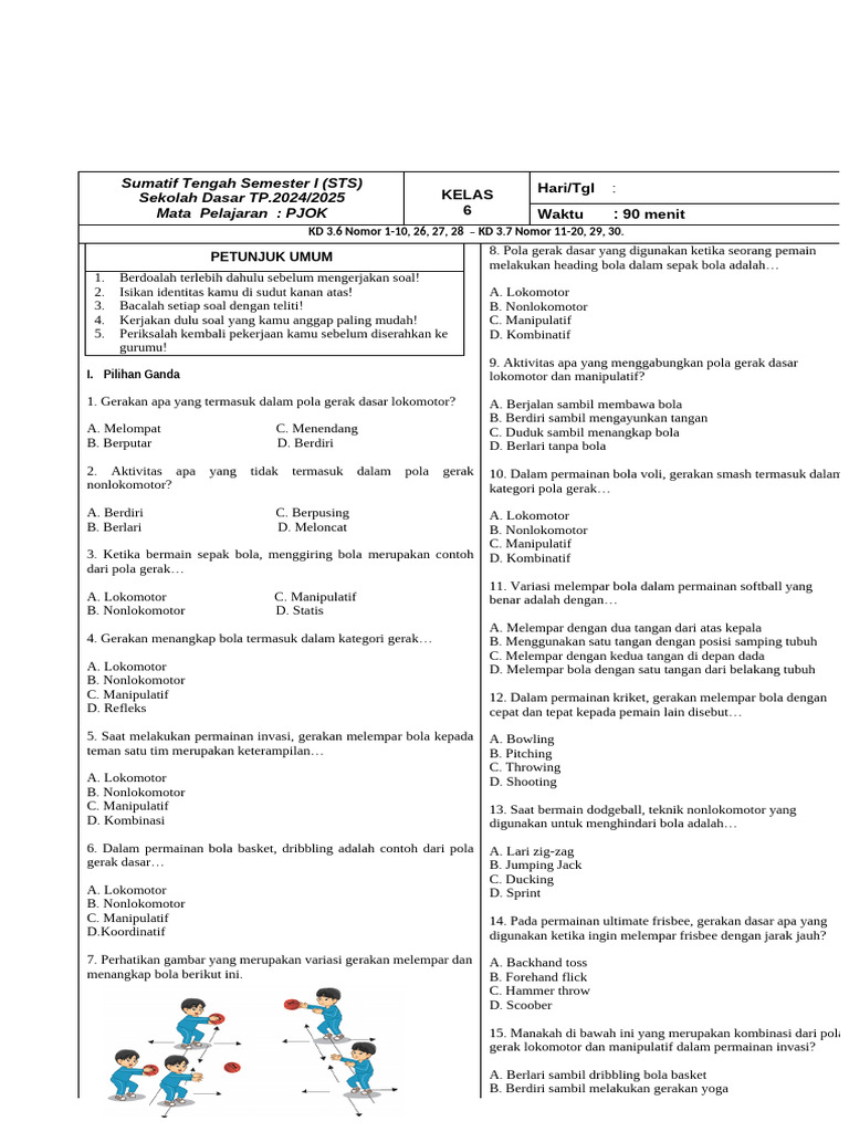 Soal PJOK Kls 6 Kurmer | PDF