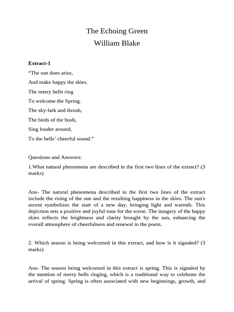 The Echoing Green | PDF | Nostalgia