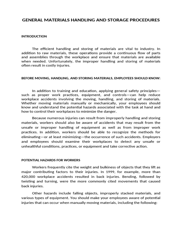 Safe Material Handling & Storage Guide | PDF | Human Factors And ...