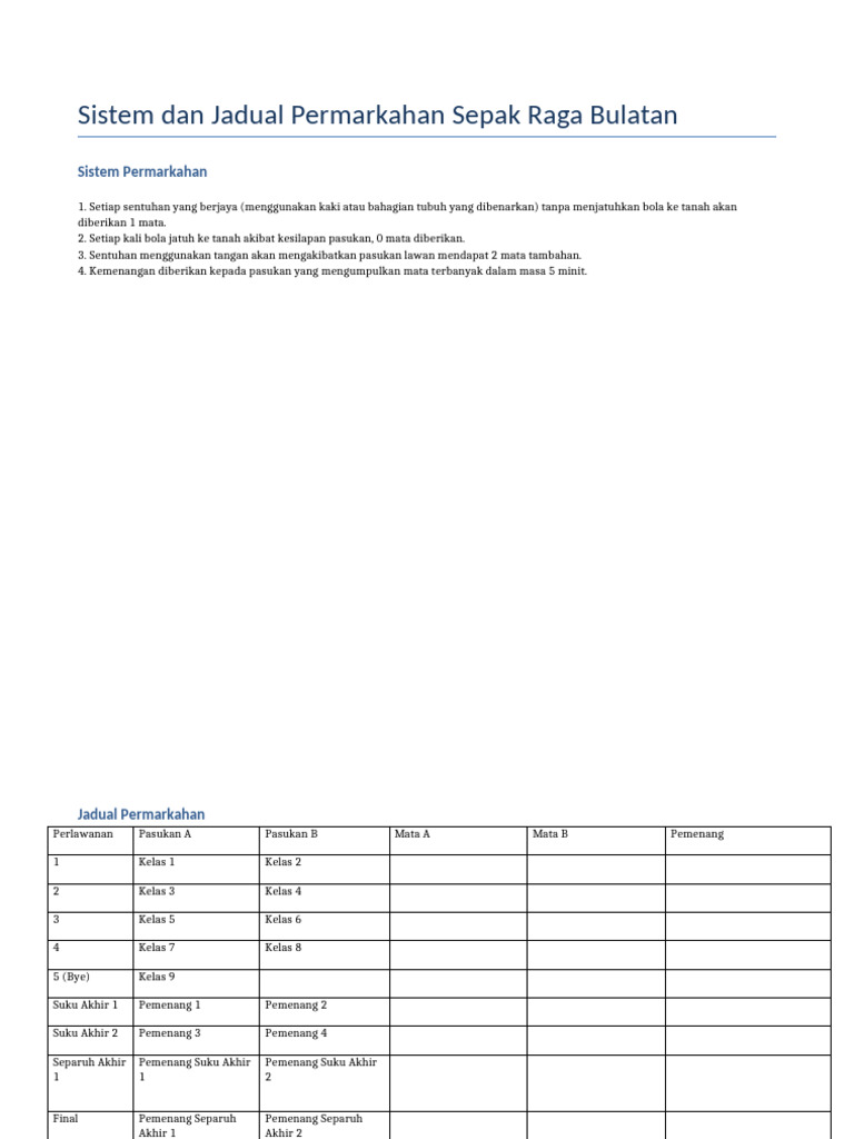 Sistem Jadual Permarkahan Sepak Raga Bulatan | PDF