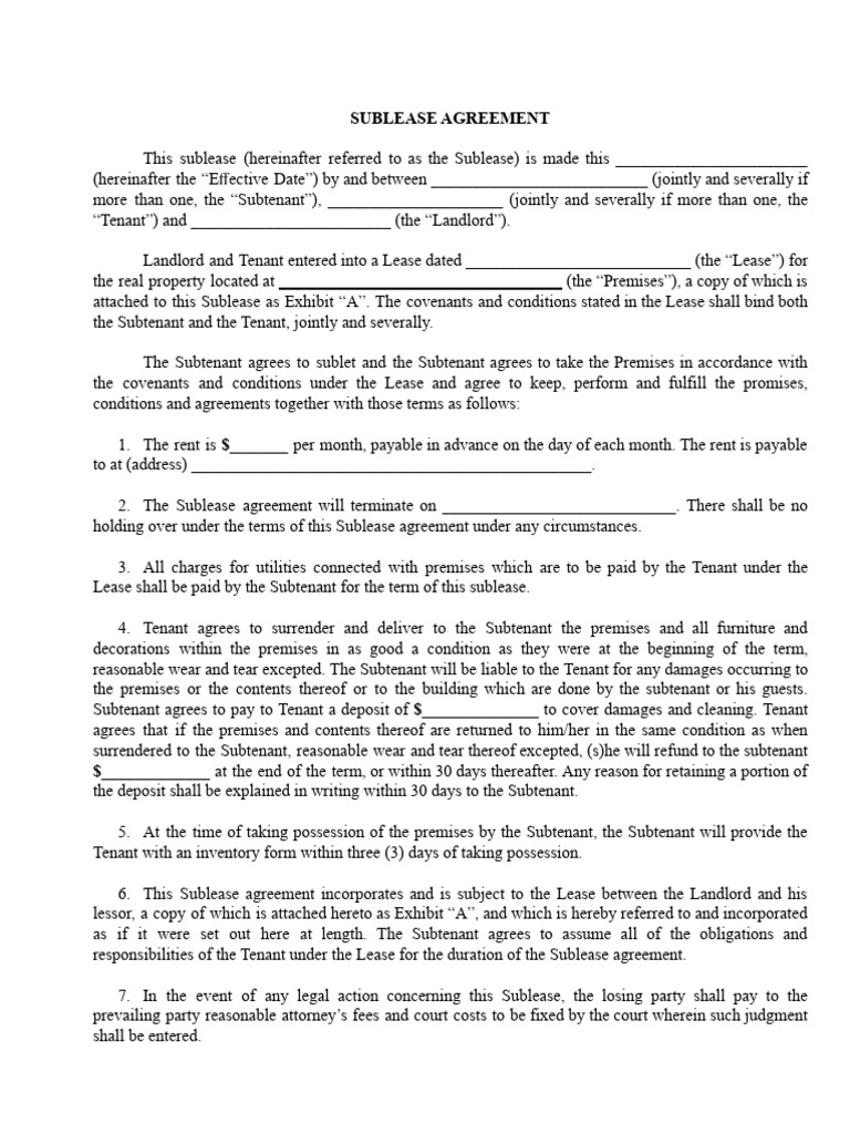 Sublease Agreement Template | PDF | Lease | Leasehold Estate