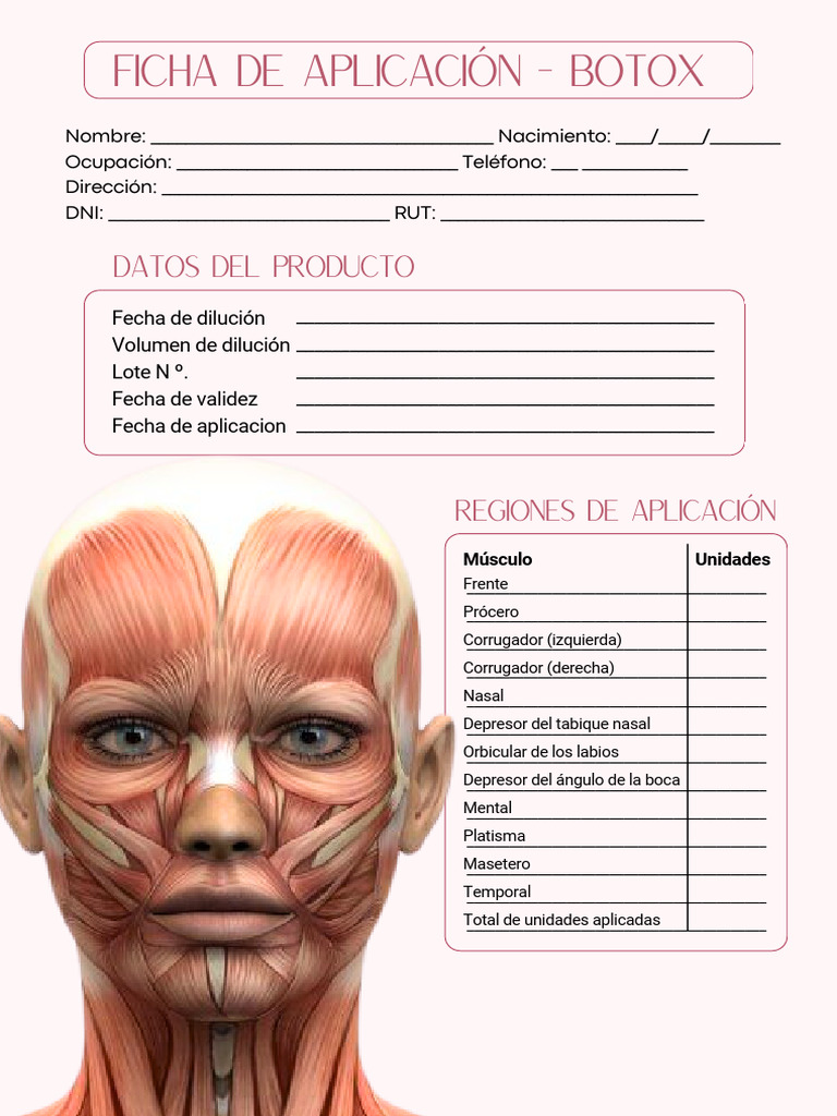 Ficha de Aplicación de Botox | PDF | Sistema musculoesquelético ...