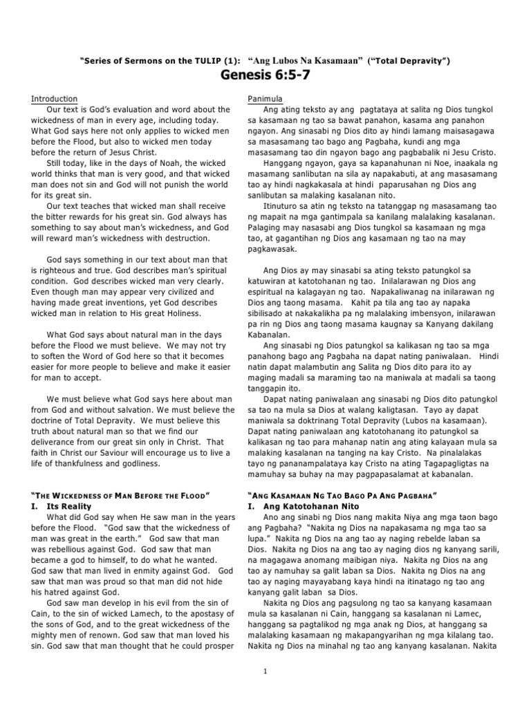 Genesis 6 Vss 5 To 7 Dec 2012 MPRCV Tagalog English Tulip 1 | PDF