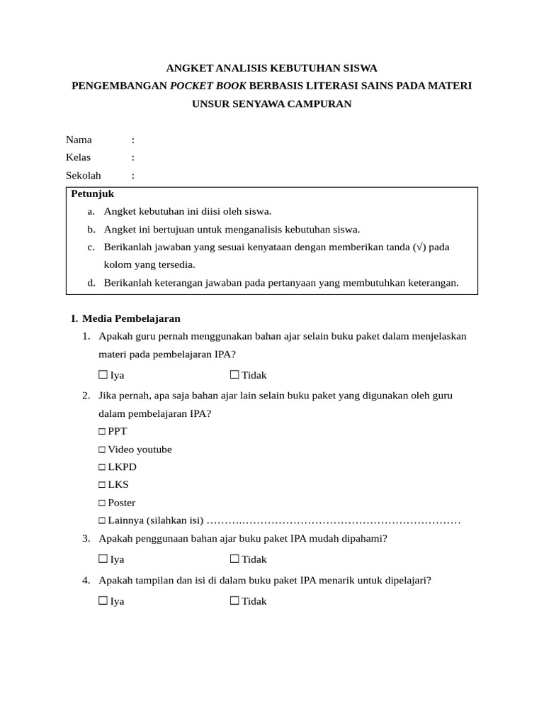 Pedoman Wawancara Guru IPA Dan Angket | PDF