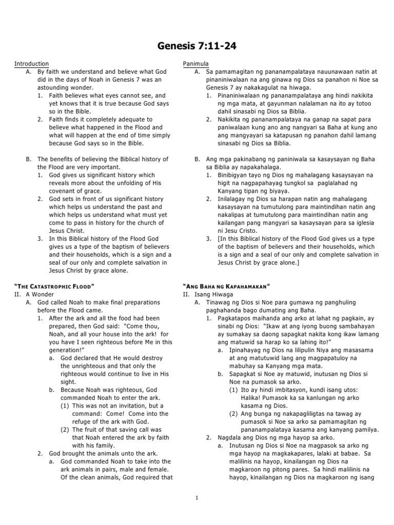 Genesis 7 Vss 11ff February 2013 Tagalog English Manuscript | PDF