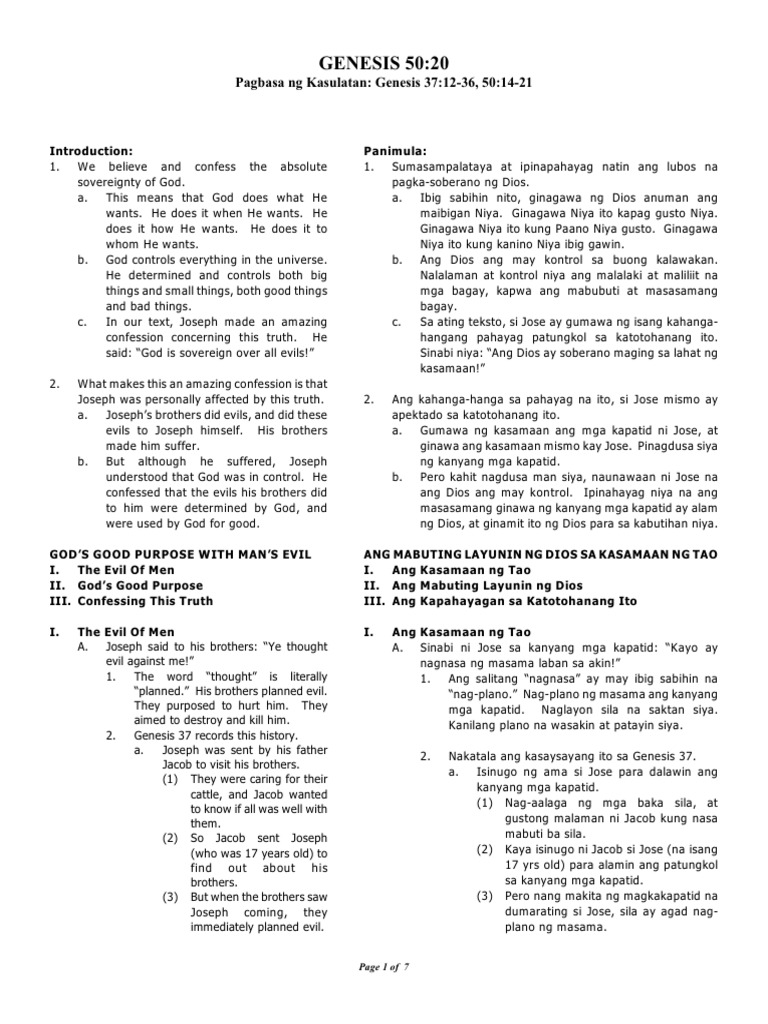 Genesis 50 20 Tagalog Sermon | PDF | Salvation | Religious Belief And ...