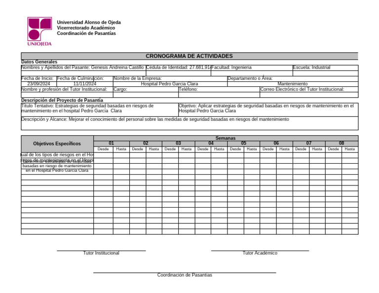 Cronograma de Actividades Genesis Castillo | PDF