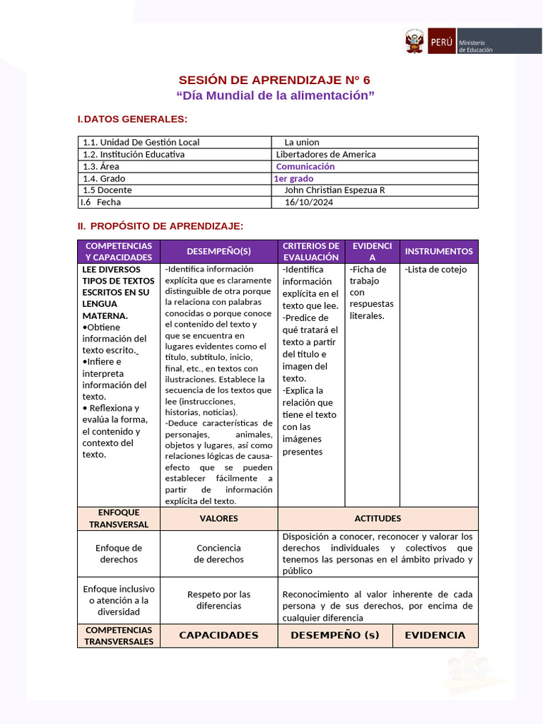 SESIÓN N°6 - 1ER GRADO | PDF | Evaluación | Aprendizaje