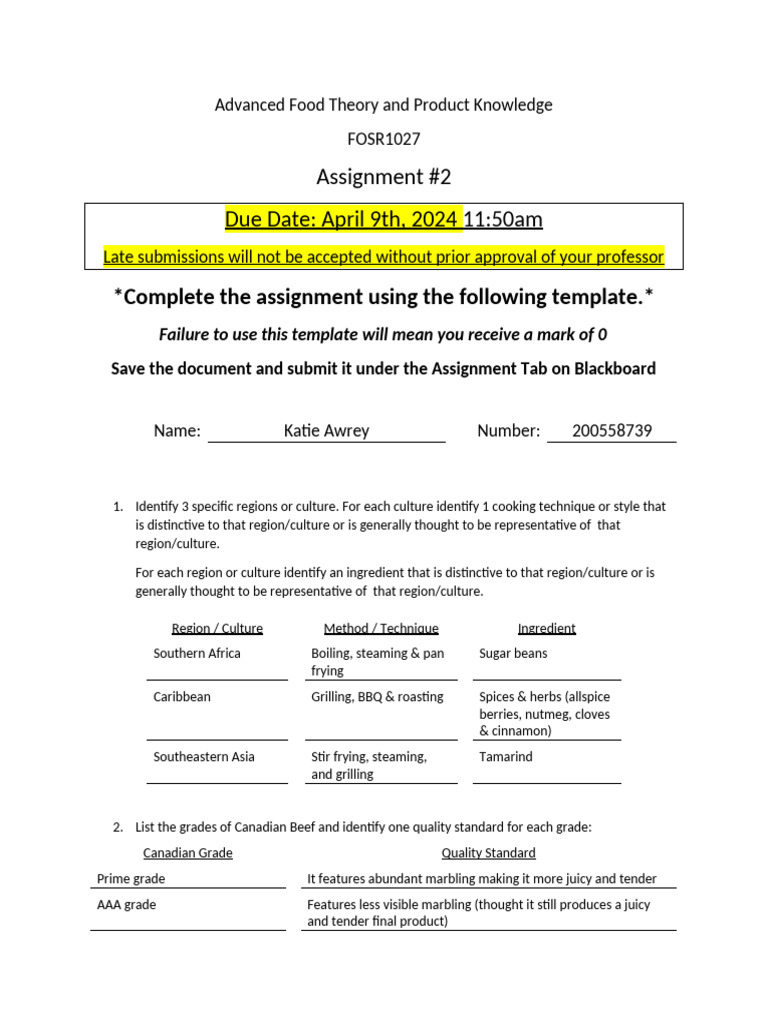 Advanced Food Theory and Product Knowledge Assignment 2 W24 | PDF ...