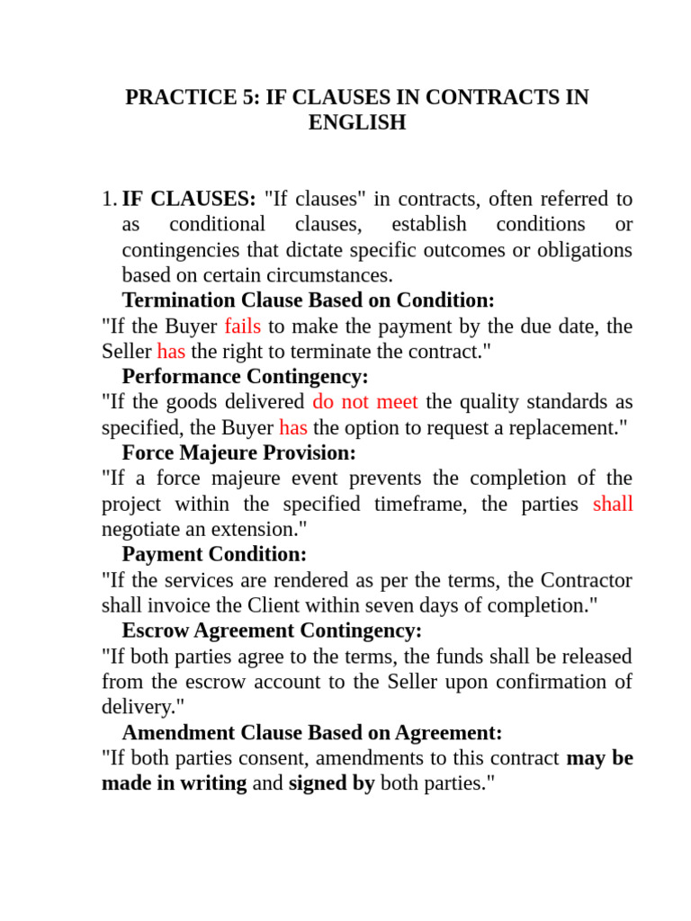 Contract Conditional Clauses Guide | PDF | Indemnity | Breach Of Contract