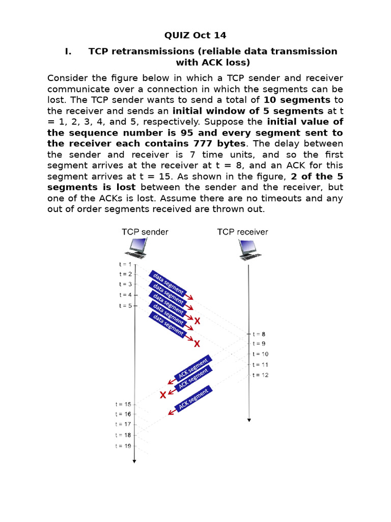 Quiz Oct14 - TCP Retransmissions RTT | PDF | Transmission Control Protocol | Network Architecture