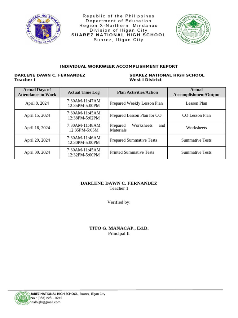 APRIL 2024 ACCOMPLISHMENT REPORT | PDF