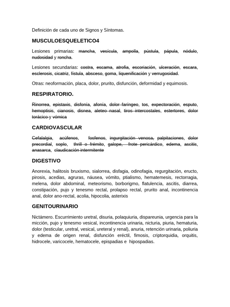 Definición de Cada Uno de Signos y Síntomas (1) (Autoguardado) | PDF ...