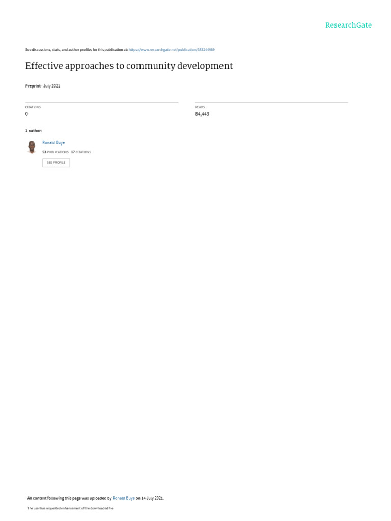 Effective Approaches To Community Development: July 2021 | PDF ...