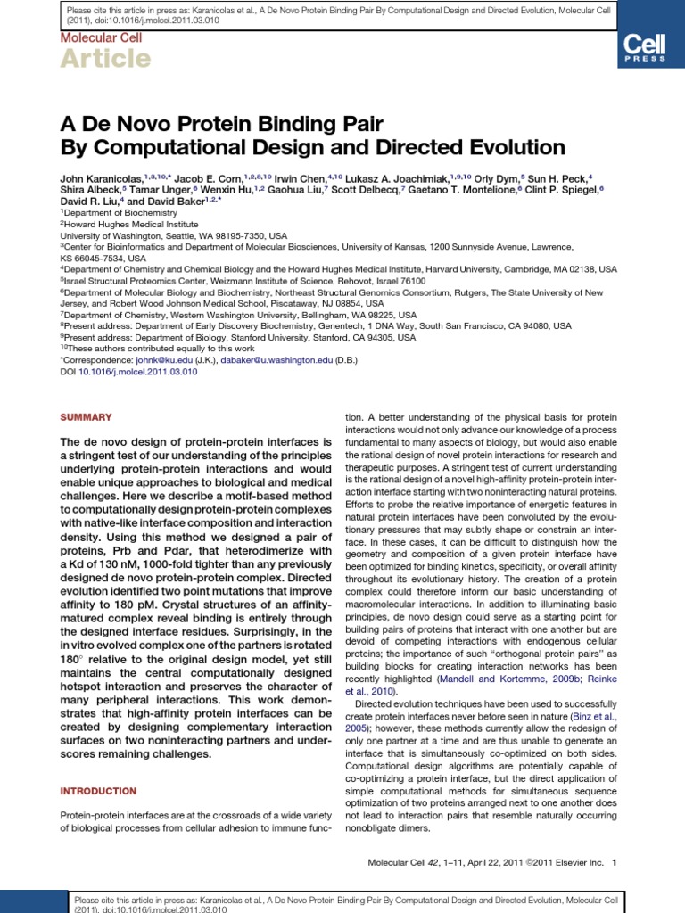 Article: A de Novo Protein Binding Pair by Computational Design and ...