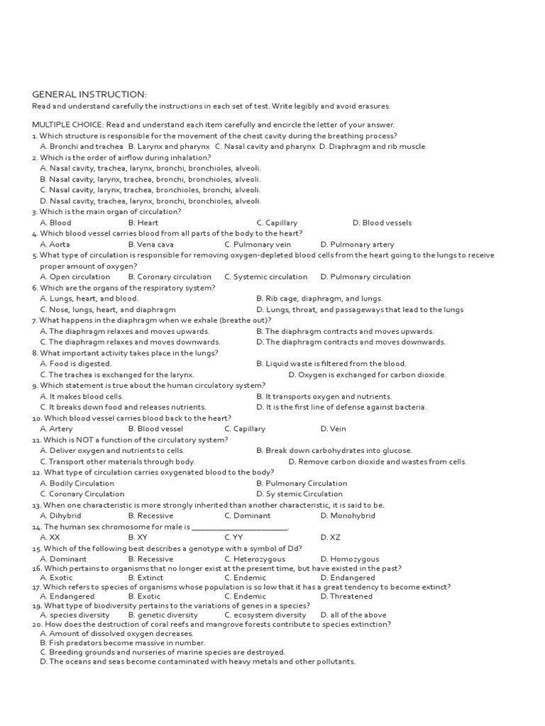 Grade 9 1st Quarter Periodical | PDF | Lung | Breathing
