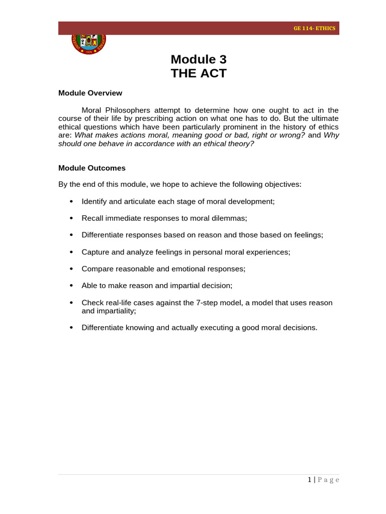 ETHICS-Module-3 | PDF | Emotions | Reason