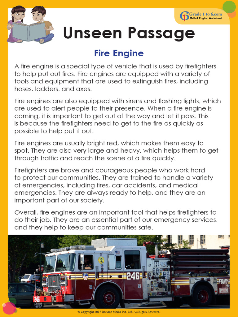 Reading Comprehension - Fire Engine | PDF