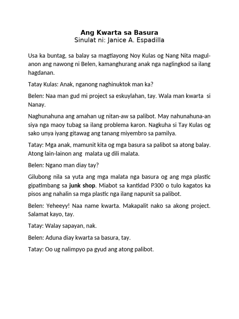 Ang Kwarta Sa Basura (Dialogue) | PDF