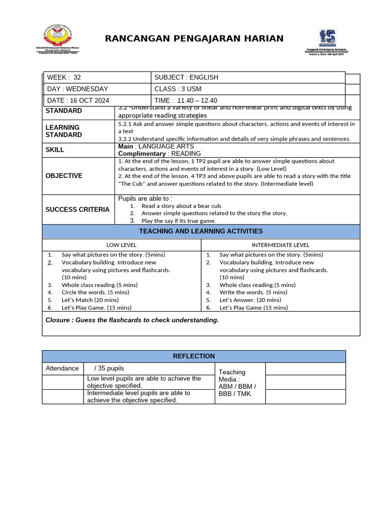 RPH PLaN 2 UKM KLINIKAL | PDF | Vocabulary | Linguistics