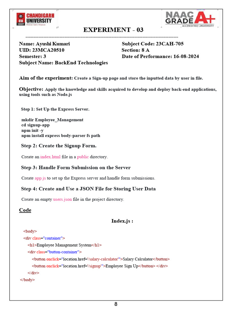 BE Exp3 Ayushi - Pagenumber | PDF | Java Script | Computing