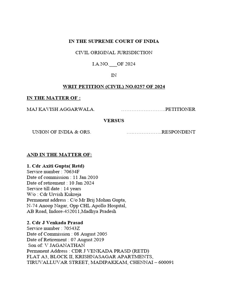 11th Impleadment Application Filed On 14.10.2024 | PDF | Pension