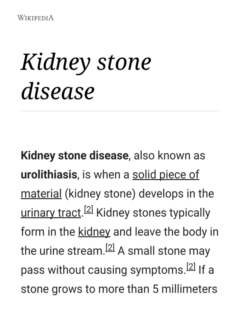 Kidney Stone Disease - Wikipedia | PDF | Medical Specialties