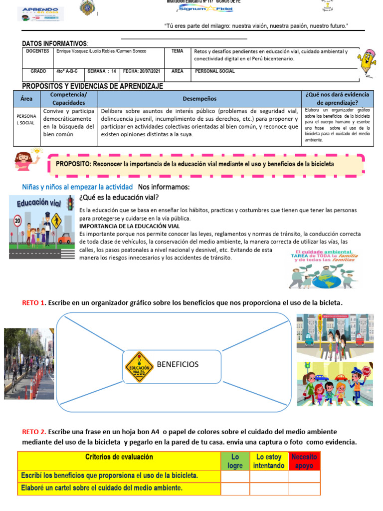 EXPERIENCIA DE APRENDIZAJE DE PERSONAL SOCIAL 4to Grado - Martes 20 ...