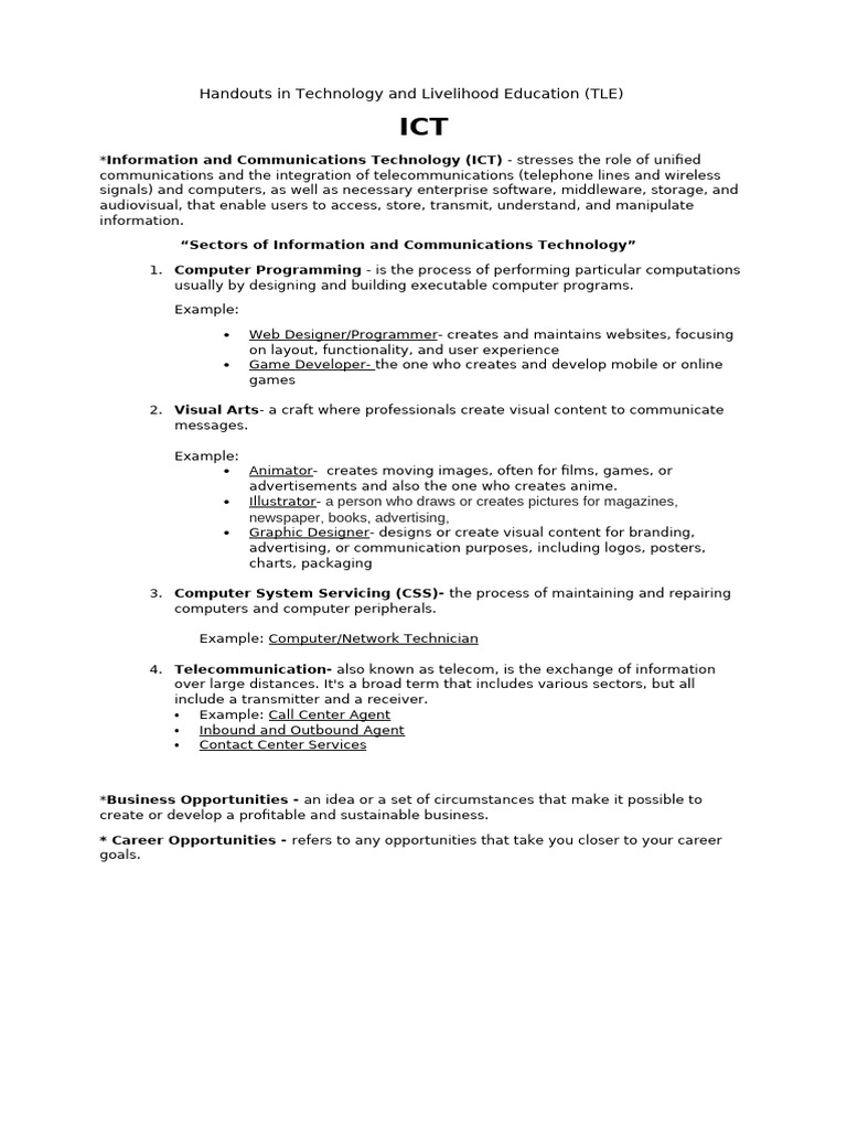 Handouts in Technology and Livelihood Education | PDF