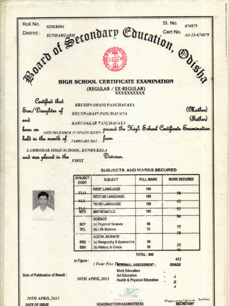 10th Mark Sheet | PDF